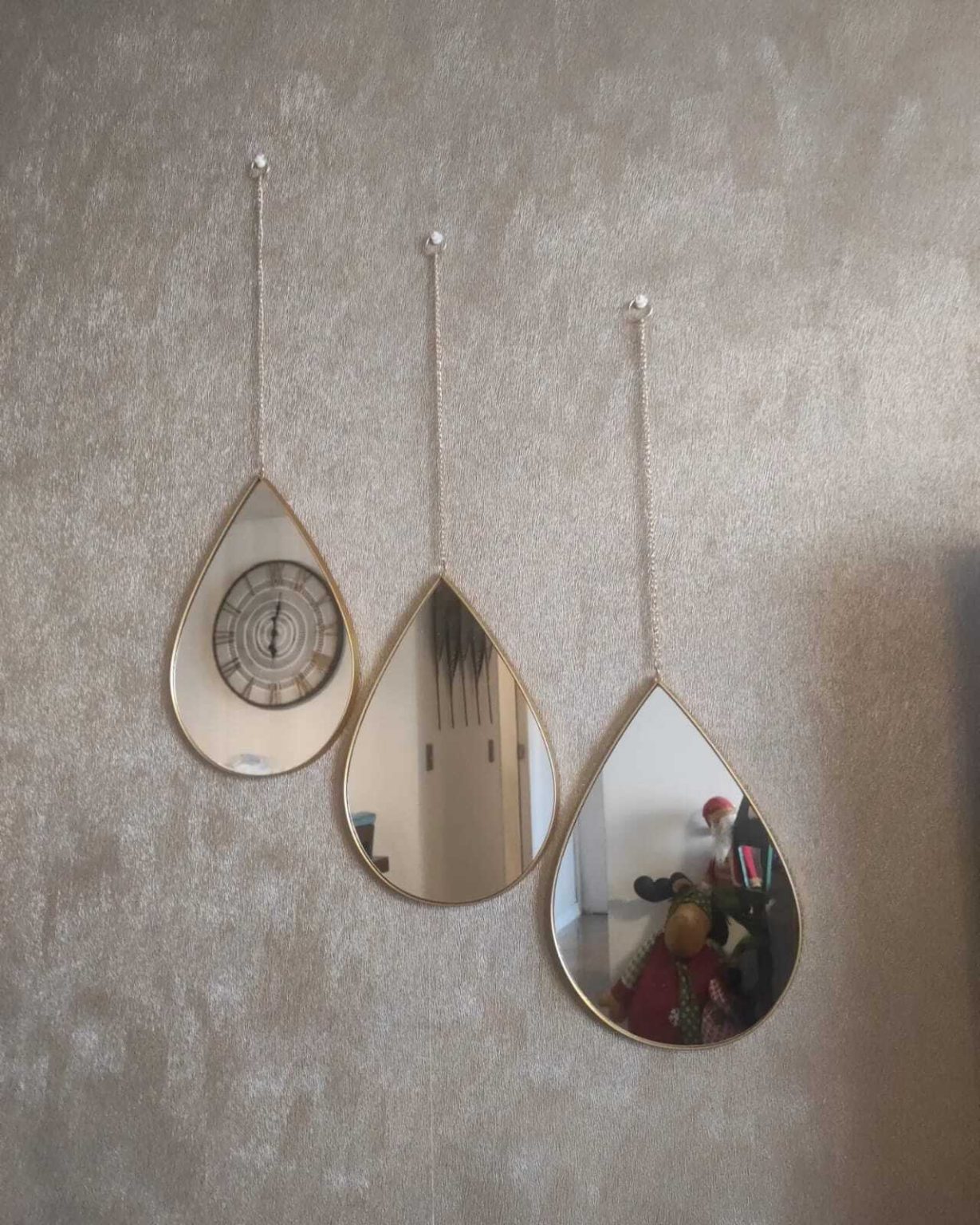SET DE 3 ESPEJOS EN FORMA DE GOTAS CON CADENA METÁLICA, CADA ESPEJO ...