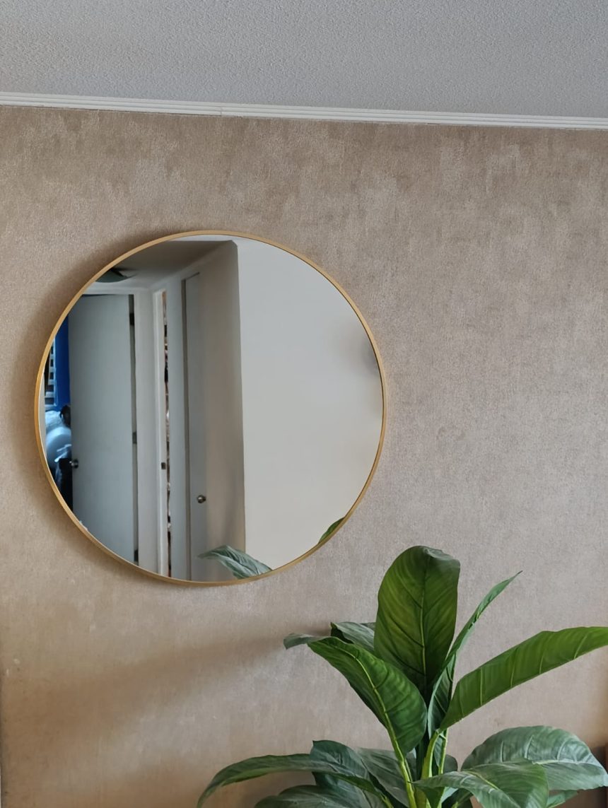 Espejo Circular 80 Cm Ø, Marco Metal Cepillado, Dorado/negro - Deco Bazar